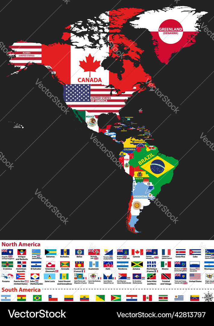 North & South America Map with Flags – Royalty-Free Vector | VectorStock