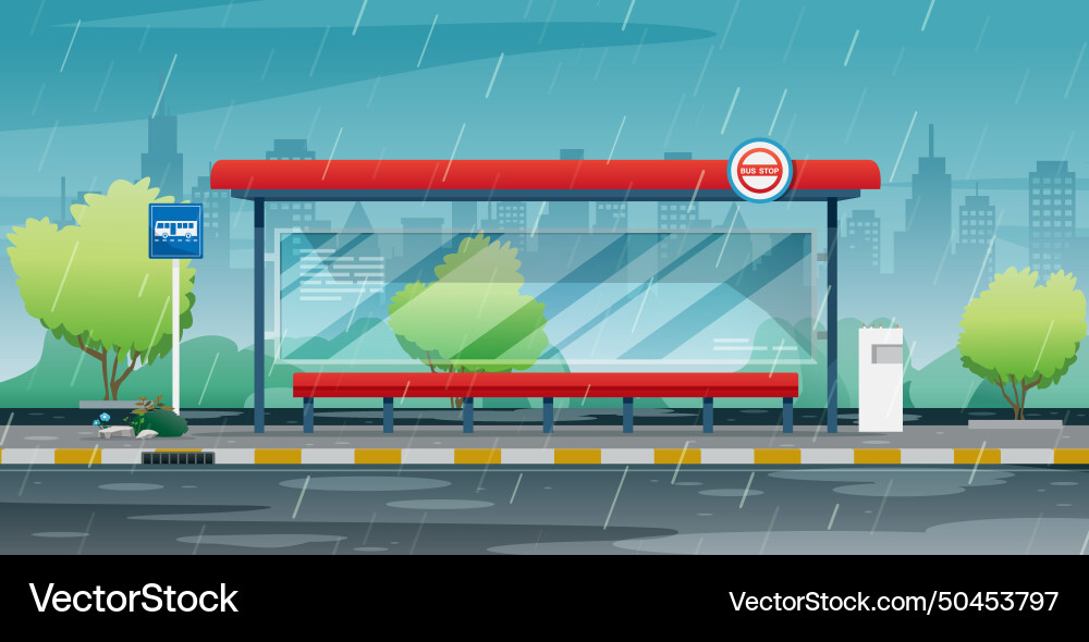 Rain at the bus stop Royalty Free Vector Image