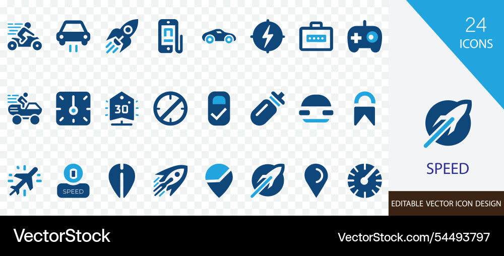 Speed solid icon set Royalty Free Vector Image