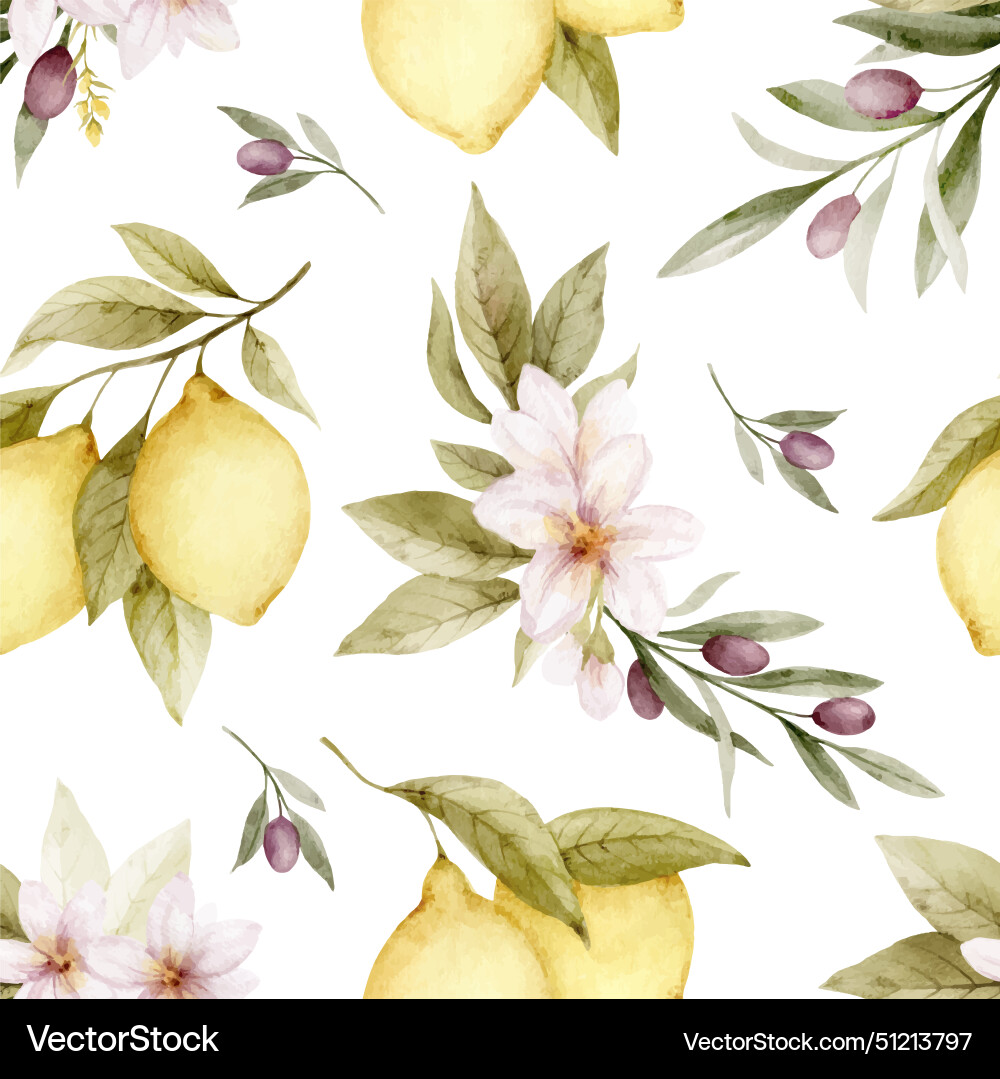 Watercolor seamless pattern with lemons Royalty Free Vector