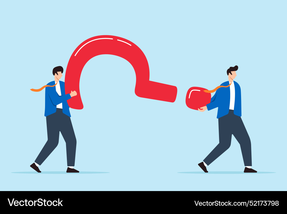 Business people carry big question mark together Vector Image