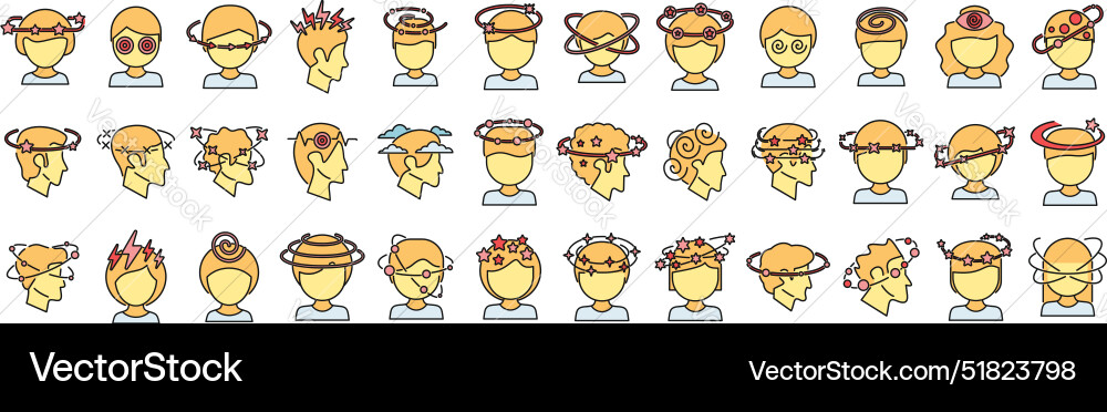 Dizziness icons set color line Royalty Free Vector Image