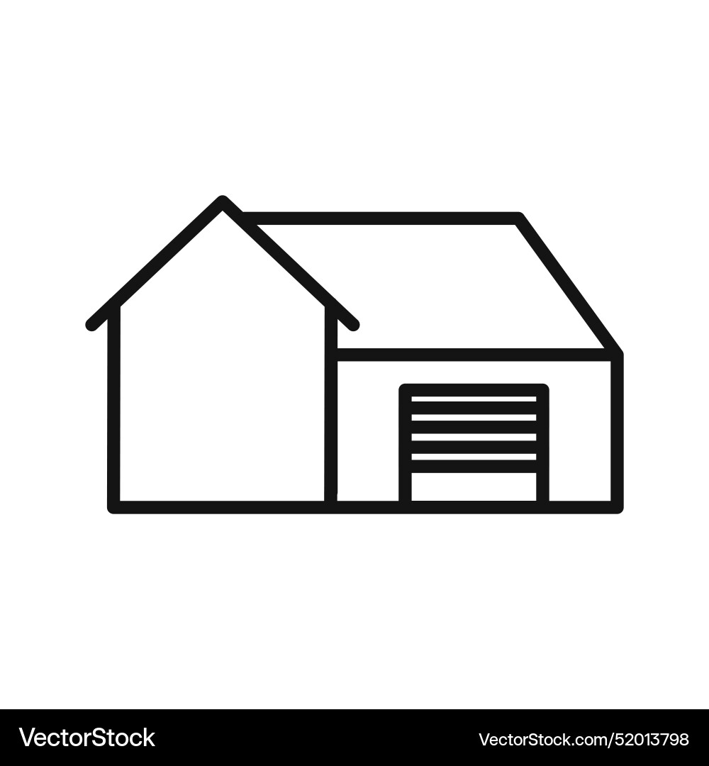 House with garage icon black line art Royalty Free Vector