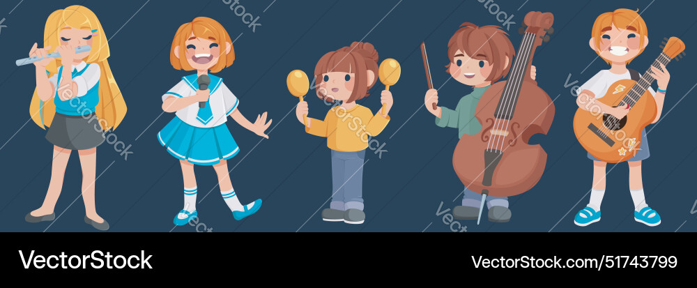 Children playing musical instruments set Vector Image