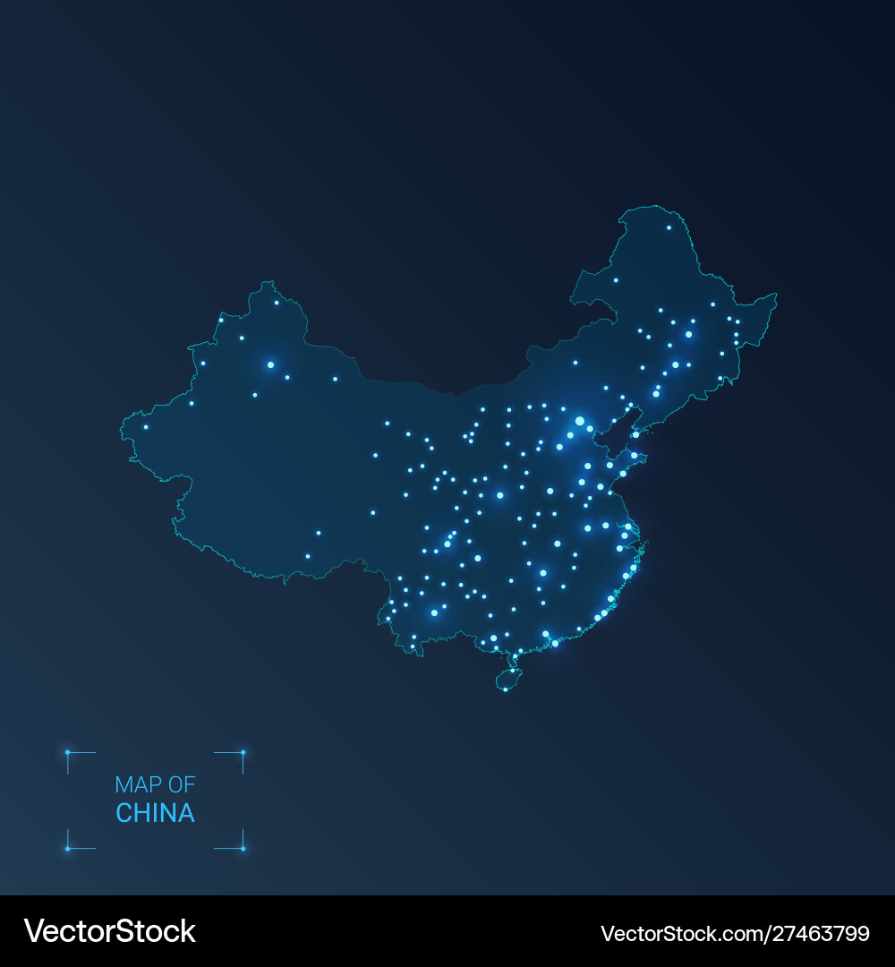 China map with cities luminous dots - neon lights Vector Image