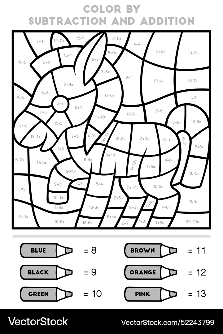 Color by addition and subtraction education game Vector Image
