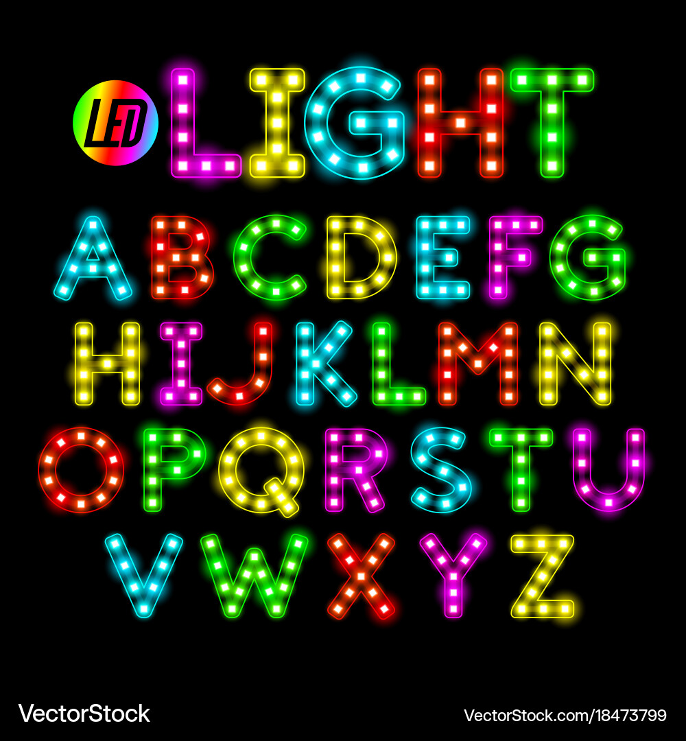 Colorful led strip light alphabet Royalty Free Vector Image