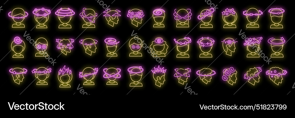Dizziness icons set neon Royalty Free Vector Image