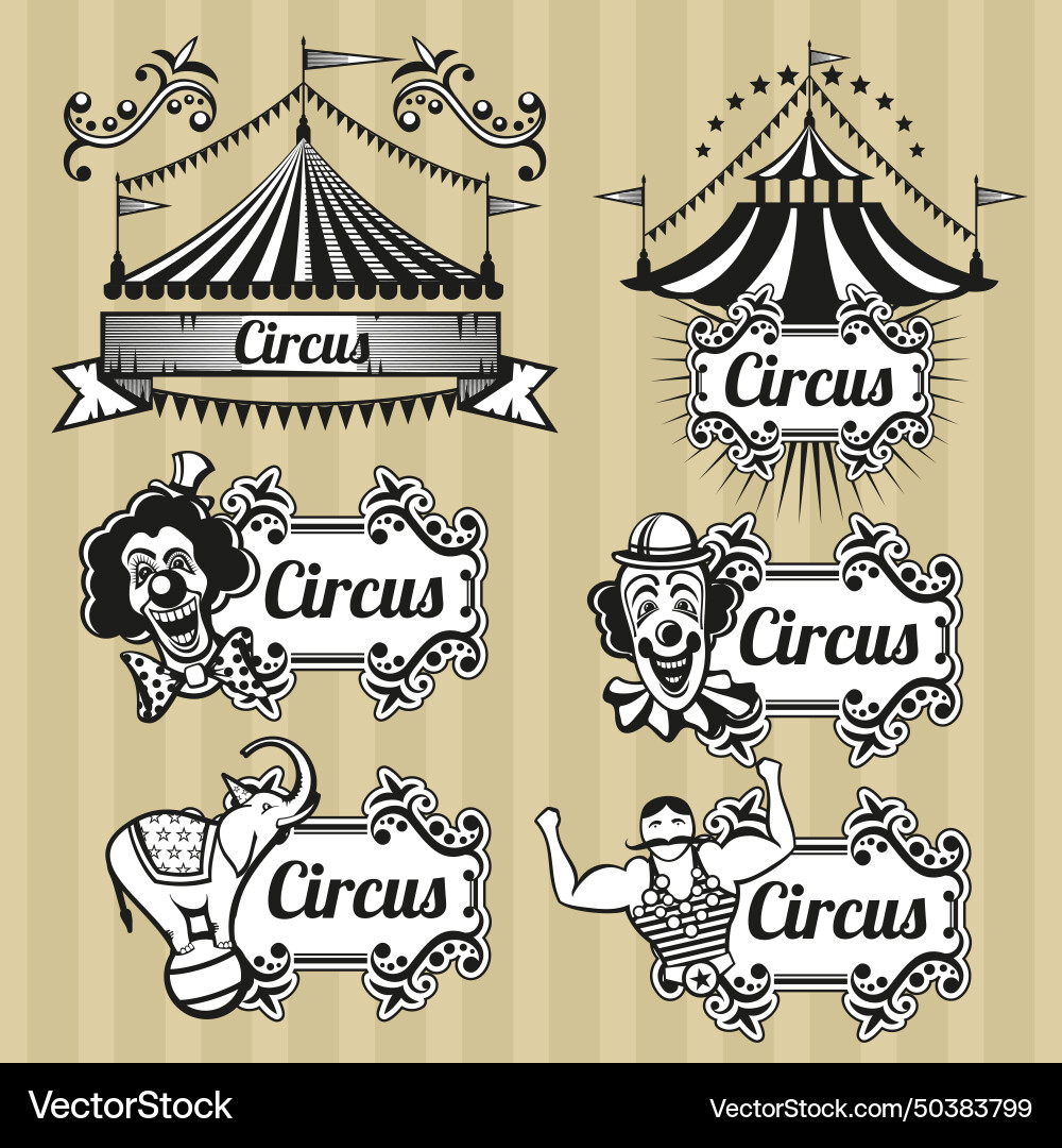 Vintage circus emblems logos labels set Royalty Free Vector