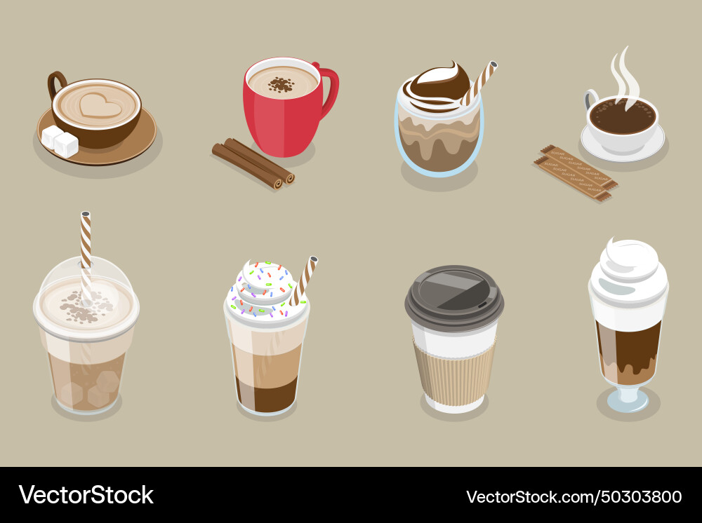 3d isometric flat set of coffee beverages Vector Image