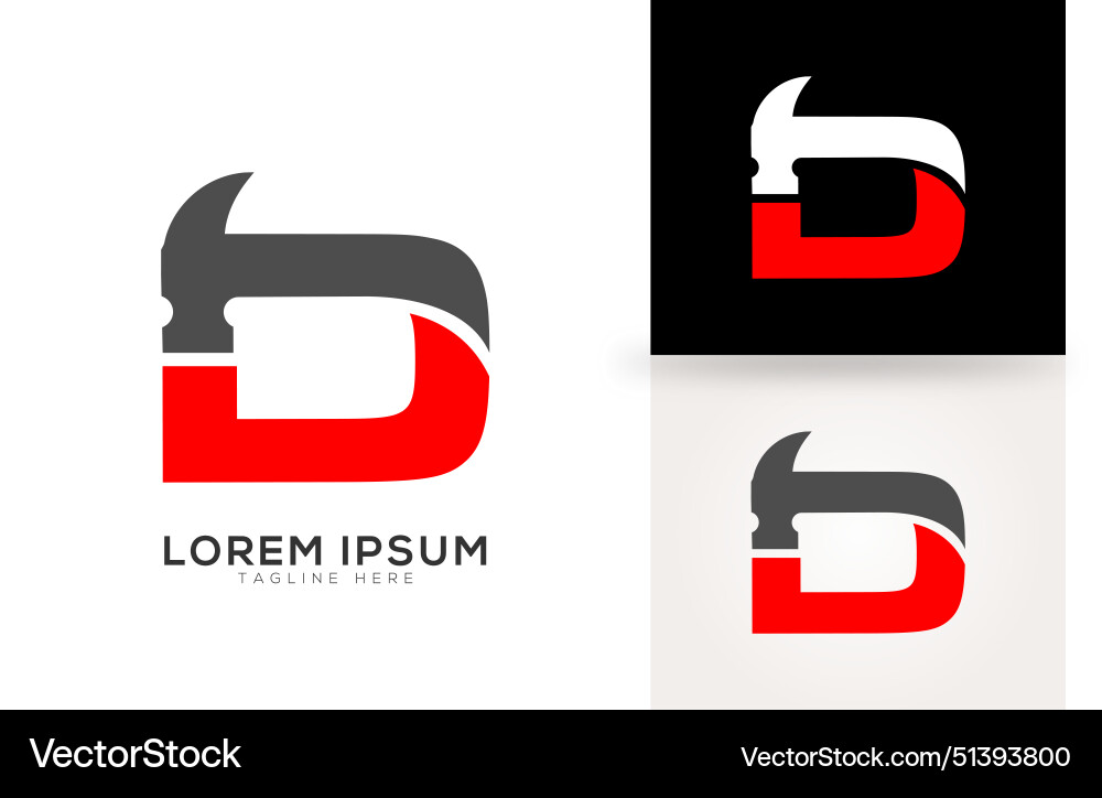 D letter hammer logo design construction template Vector Image