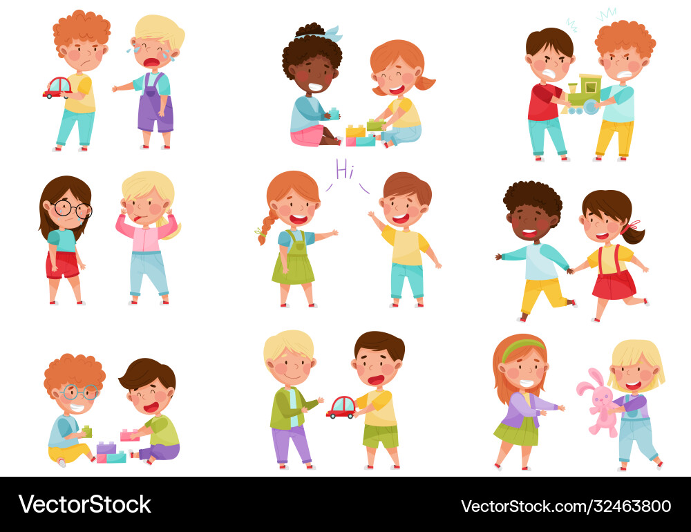 Friendly and hostile kids playing together Vector Image