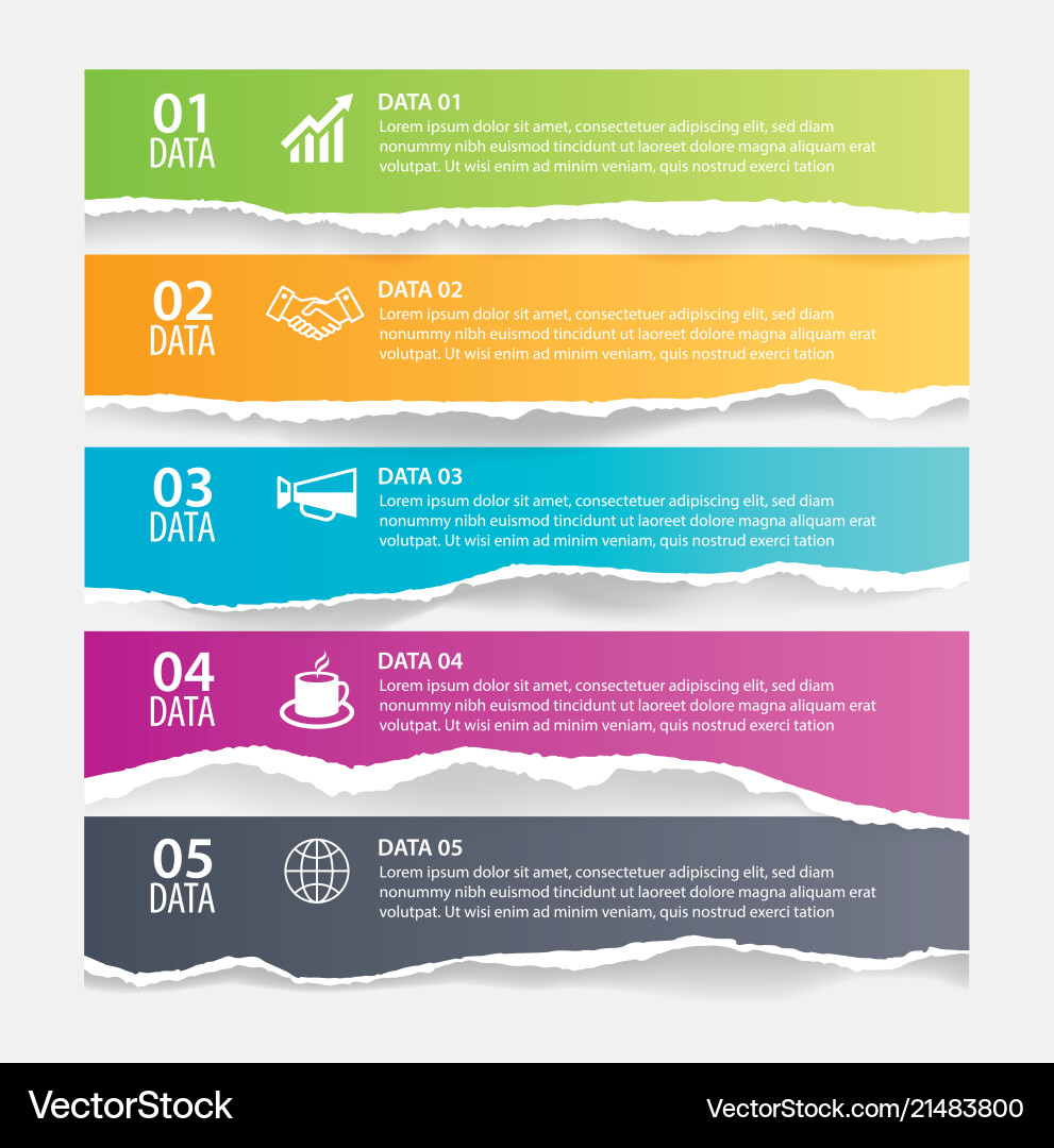Infographics torn paper in horizontal with 5 data Vector Image