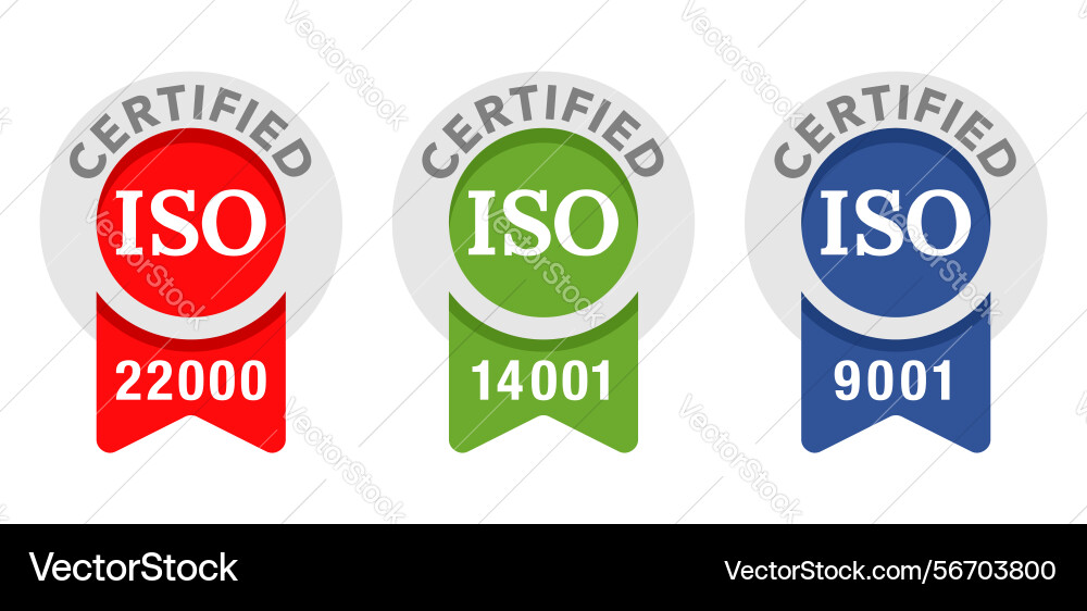 Iso certified badges in award shape Royalty Free Vector