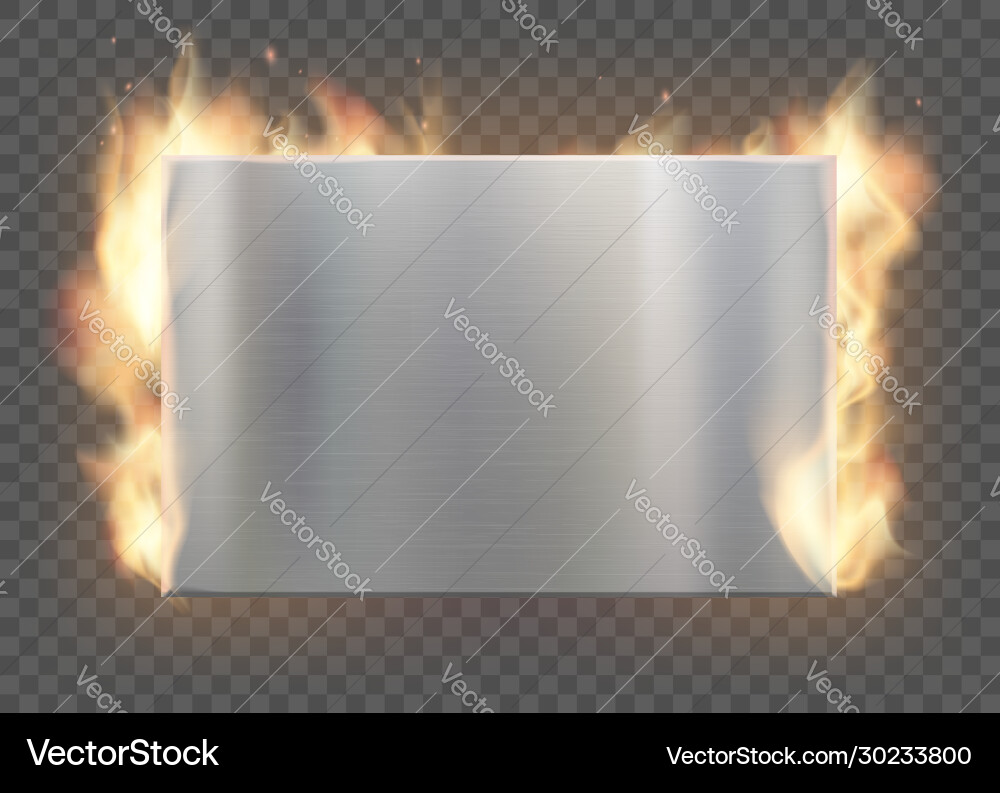 Metal textured plate on fire Royalty Free Vector Image