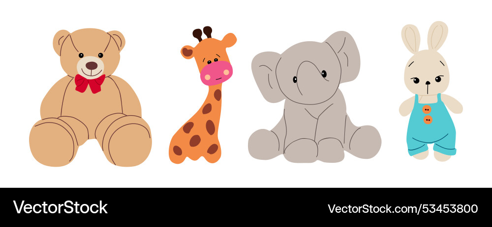 Plush stuffed toys set cute soft animals Vector Image