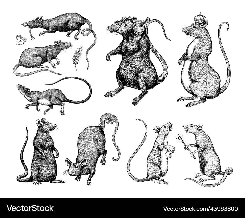 Rat King - Vintage Mouse Graphic Royalty Free Vector Image