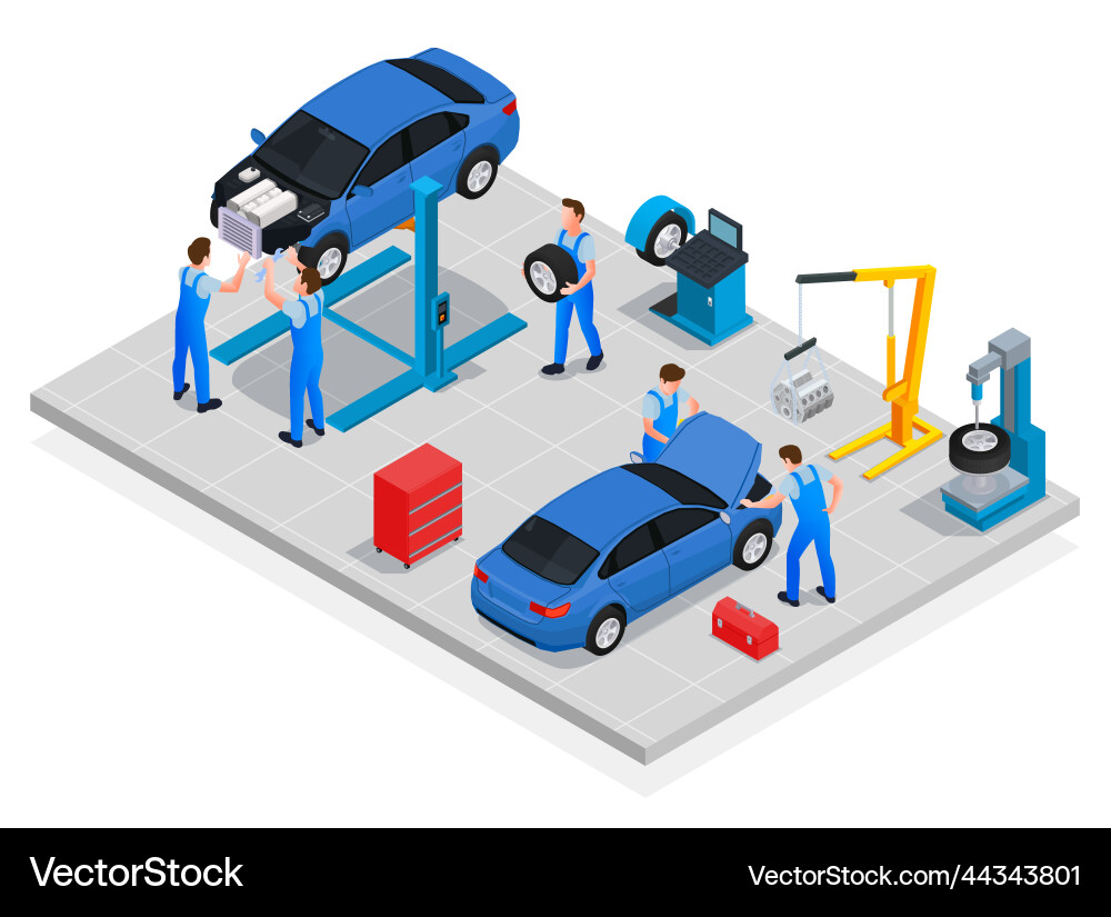 Car workshop isometric composition Royalty Free Vector Image