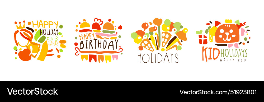 Happy kids party logo original bright design Vector Image
