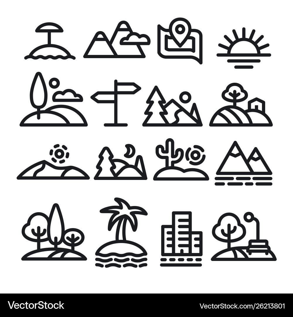 Landscapes icons set Royalty Free Vector Image