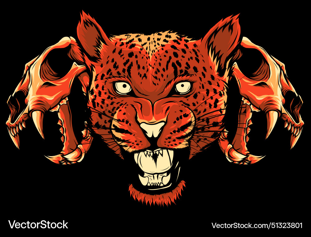 Leopard head with skull on black background Vector Image