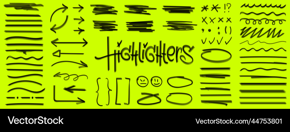 Marker strokes highlights set - marks Royalty Free Vector
