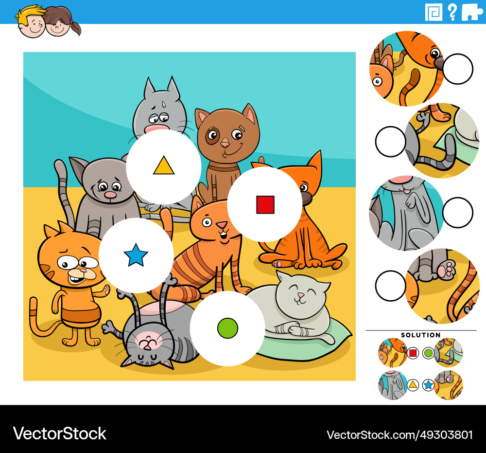 Match the pieces educational game with cartoon Vector Image