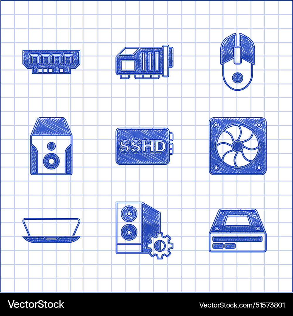 Set Sshd Card Case Of Computer Optical Disc Drive Vector Image