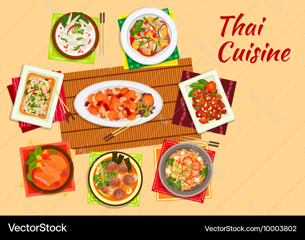 Asian cuisine dinner with thai dishes flat icon Vector Image