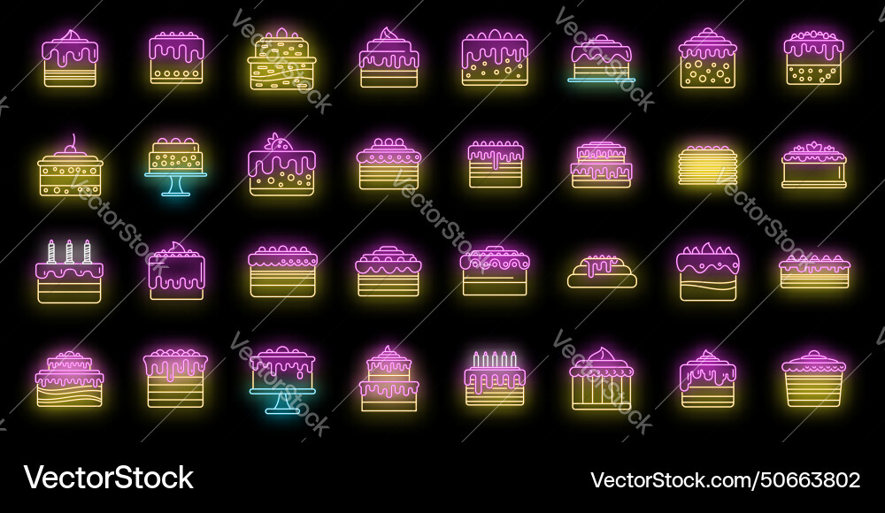 Cake icons set neon Royalty Free Vector Image - VectorStock
