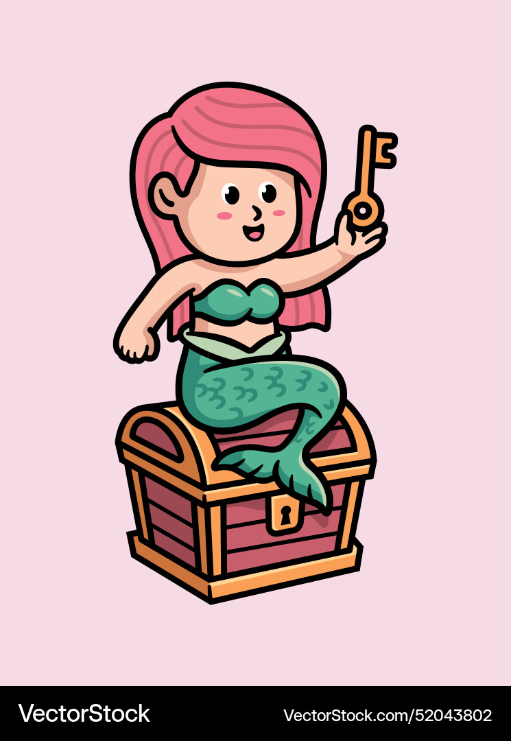 Cute mermaid and treasure chest Royalty Free Vector Image