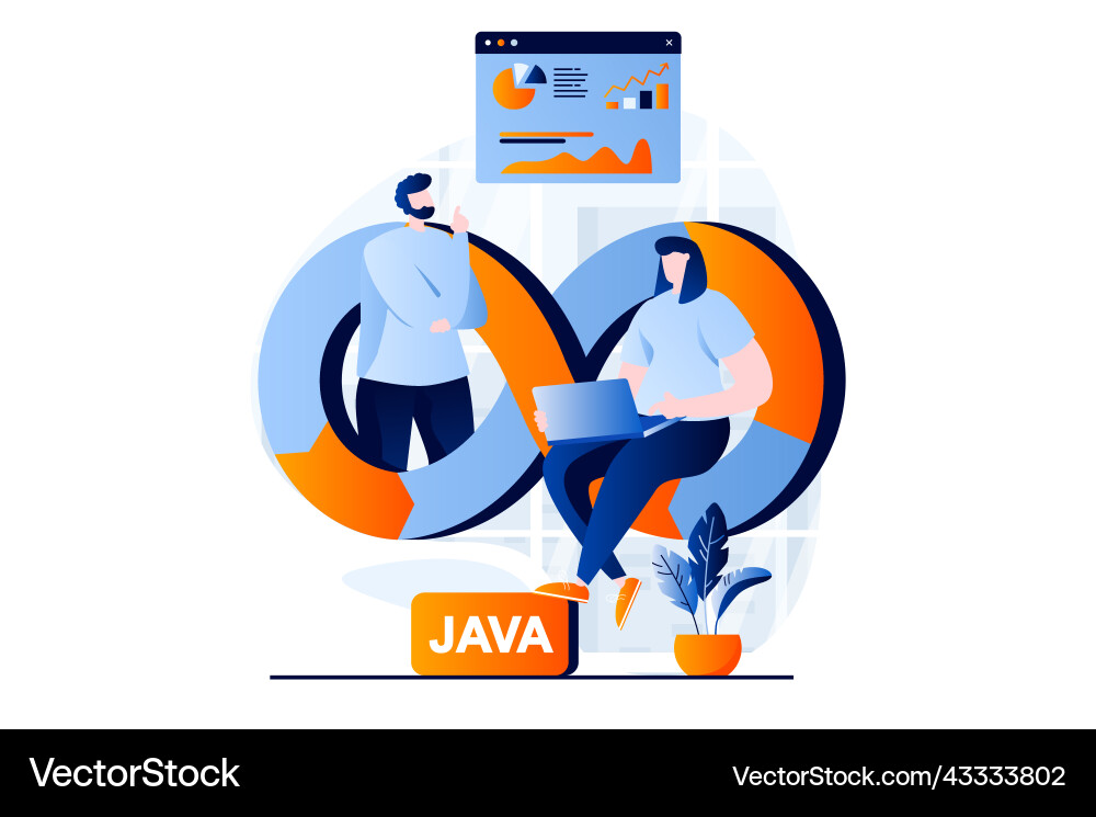 Devops concept with people scene in flat cartoon Vector Image