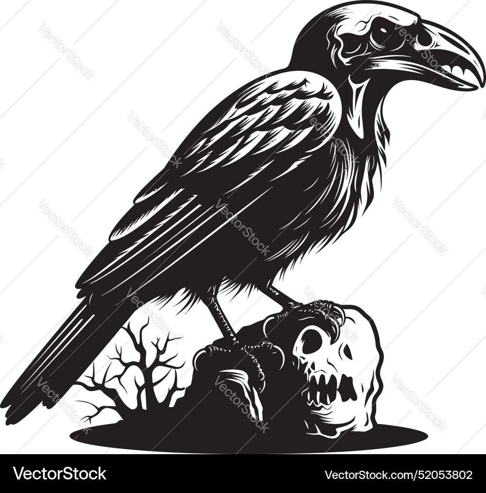 Gothic ravens sentinel skull symbol enigma Vector Image