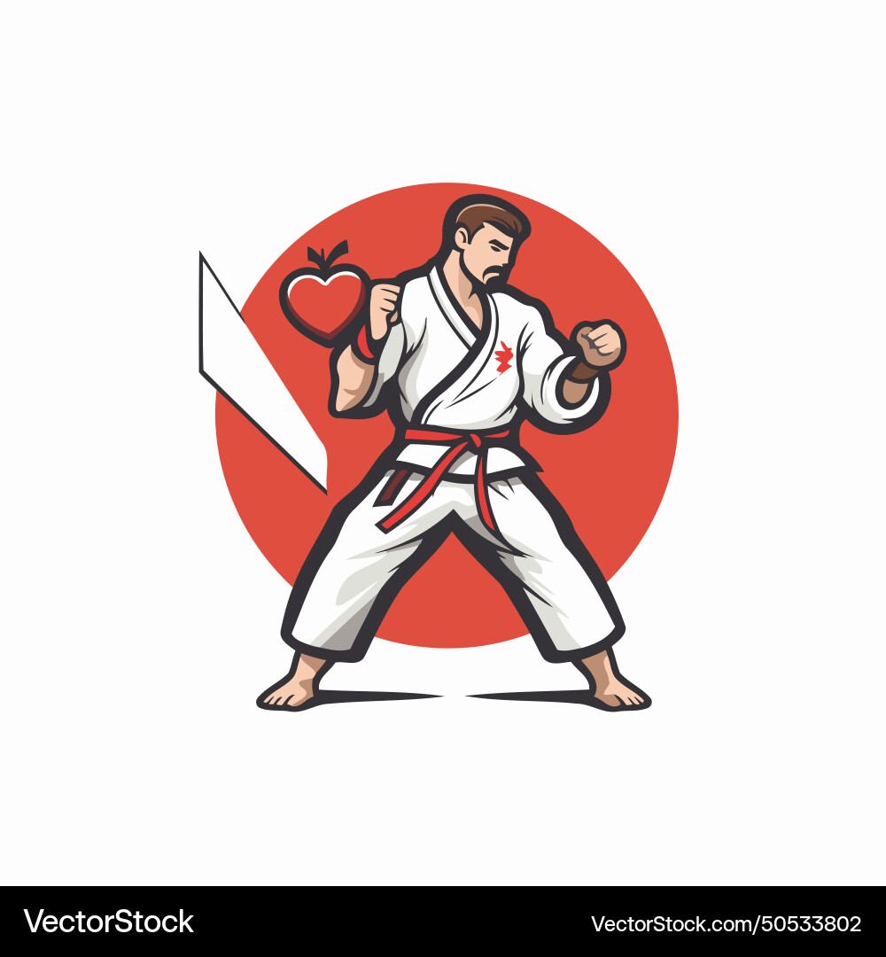 Karate man in kimono with heart Royalty Free Vector Image