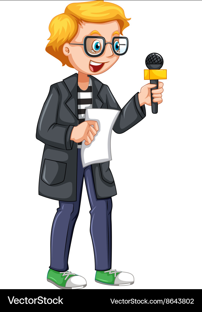 News reporter holding script and microphone Vector Image