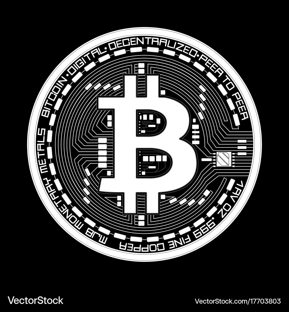 Crypto currency bitcoin black and white symbol Vector Image
