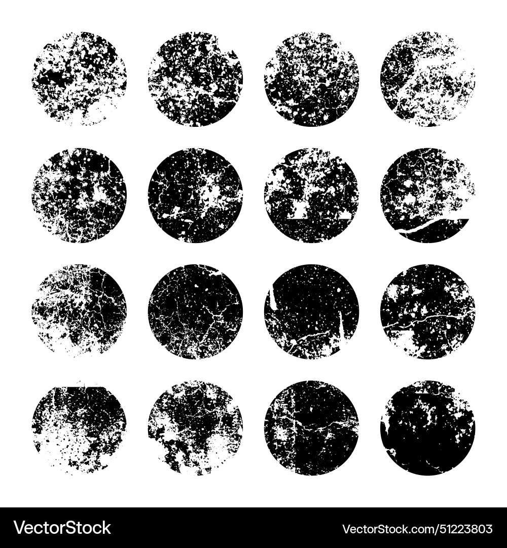 Grunge circles with stains and scratches circle Vector Image