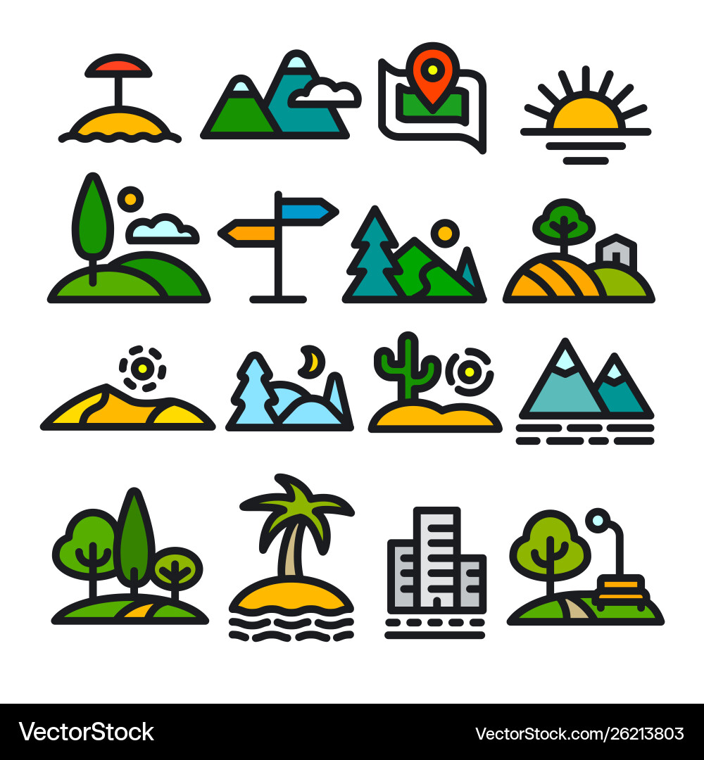 Landscapes icons set Royalty Free Vector Image