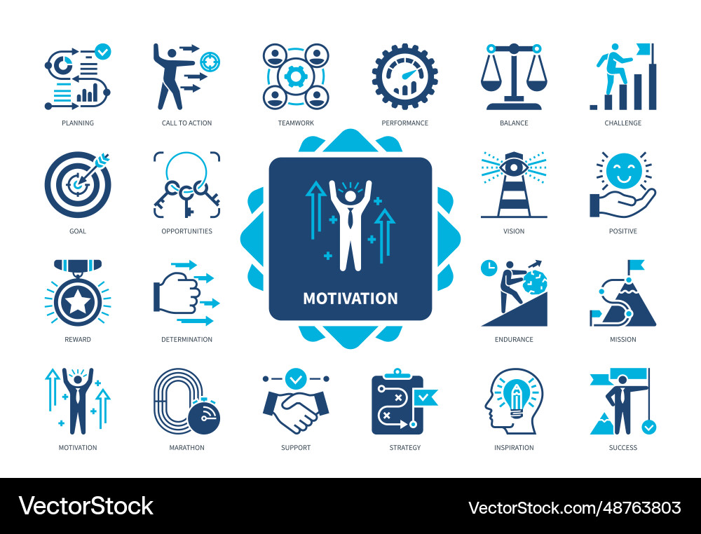 Motivation solid icon set Royalty Free Vector Image