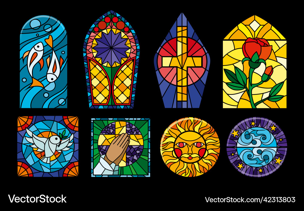 Stained glass windows on black background Vector Image
