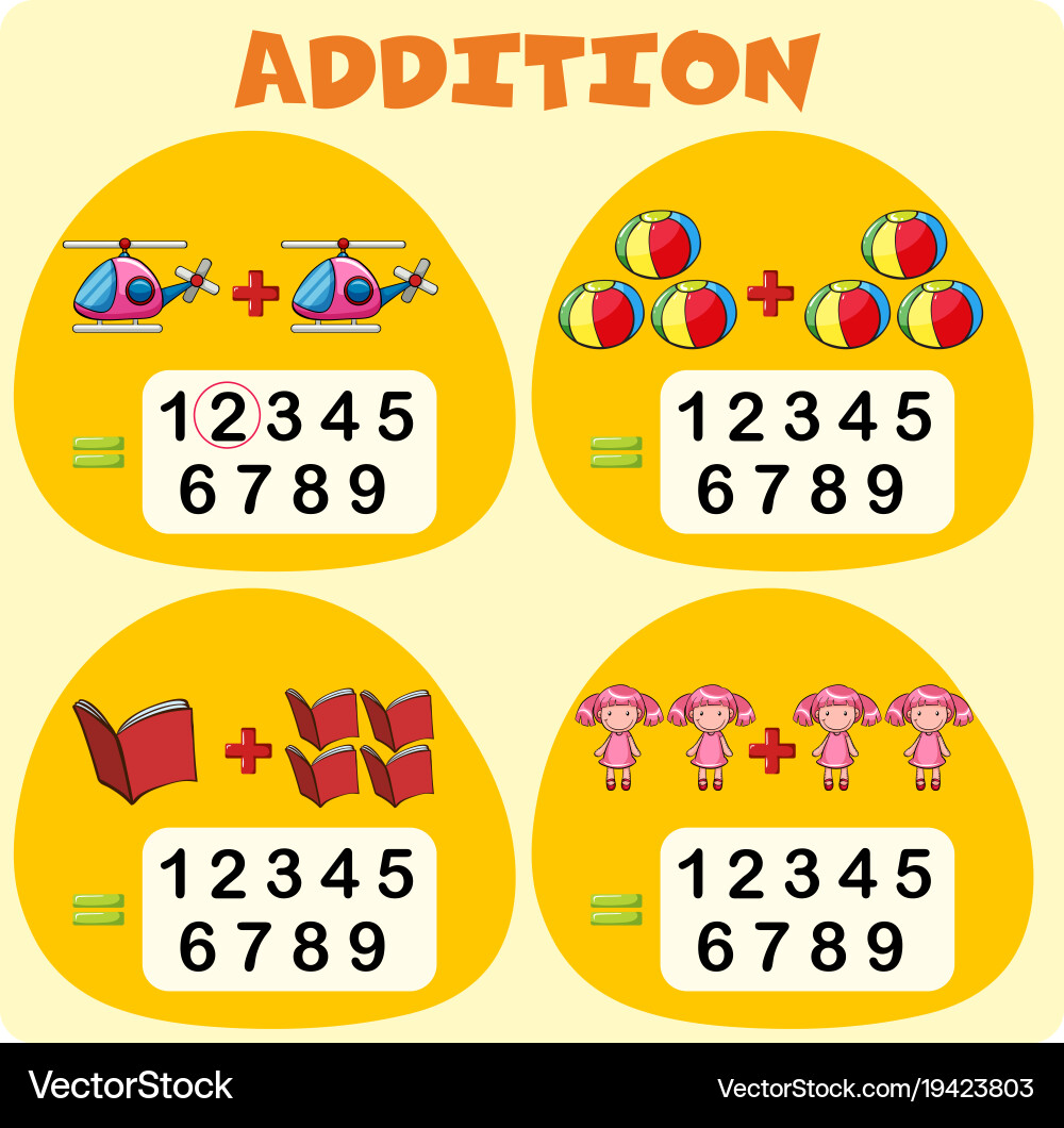 Worksheet template for addition Royalty Free Vector Image