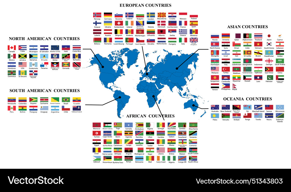 World flags and map Royalty Free Vector Image - VectorStock