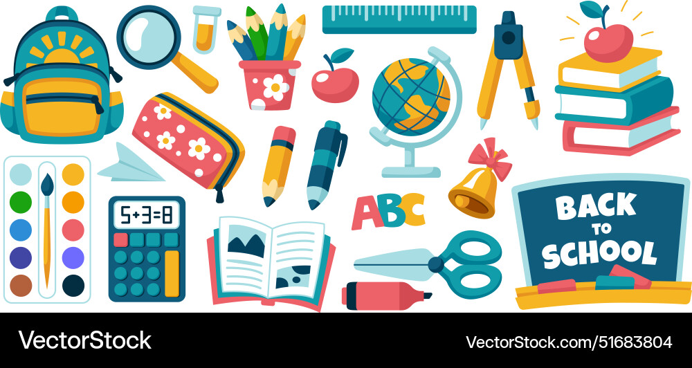 Children school elements flat collection Vector Image