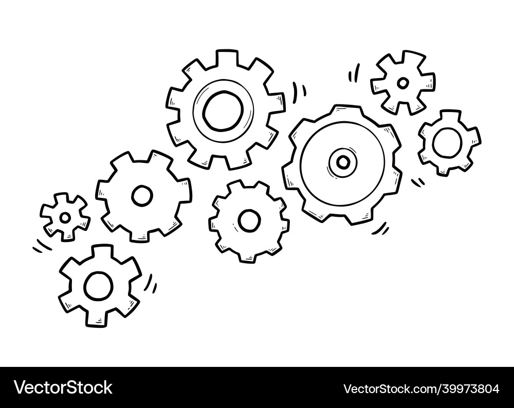 Hand drawn gear set doodle sketch style Royalty Free Vector