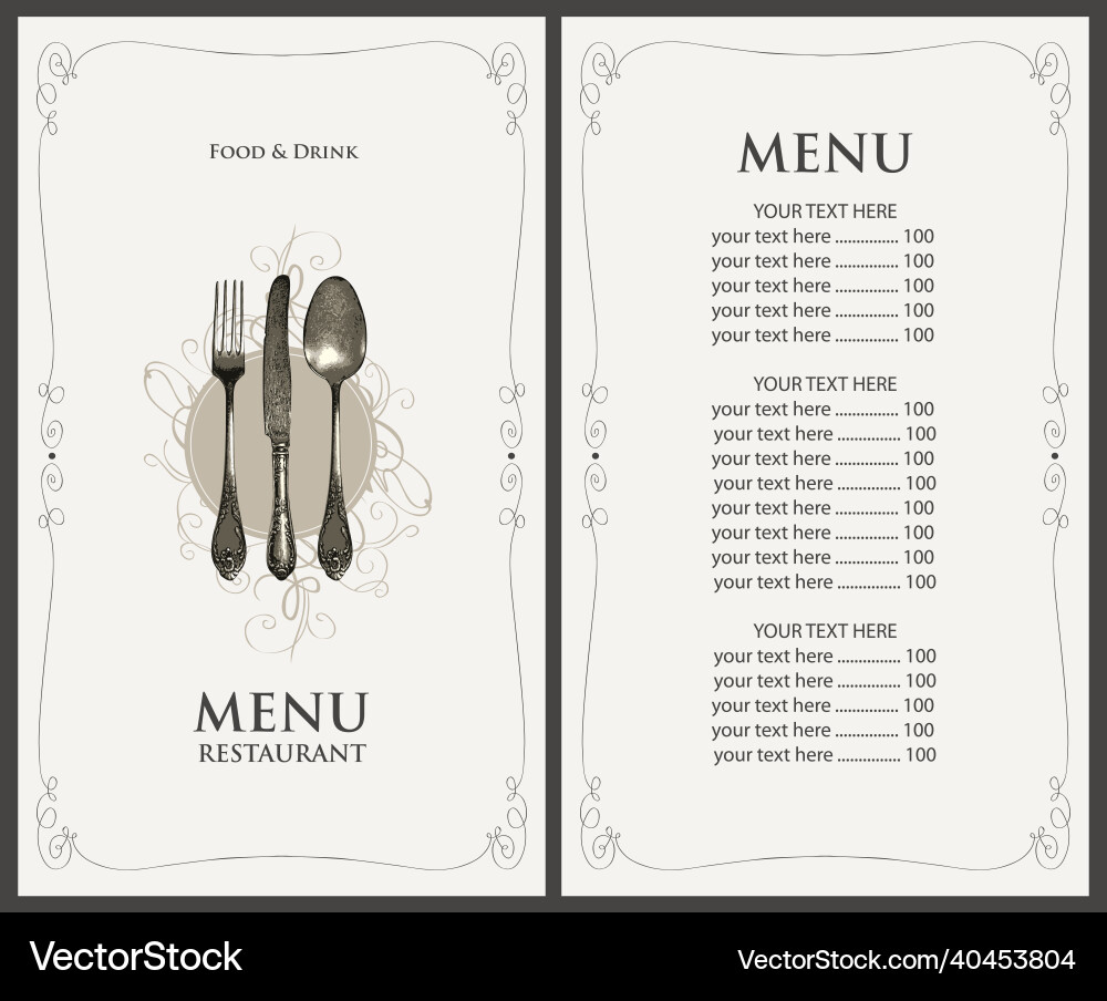Restaurant menu with price list and silver cutlery