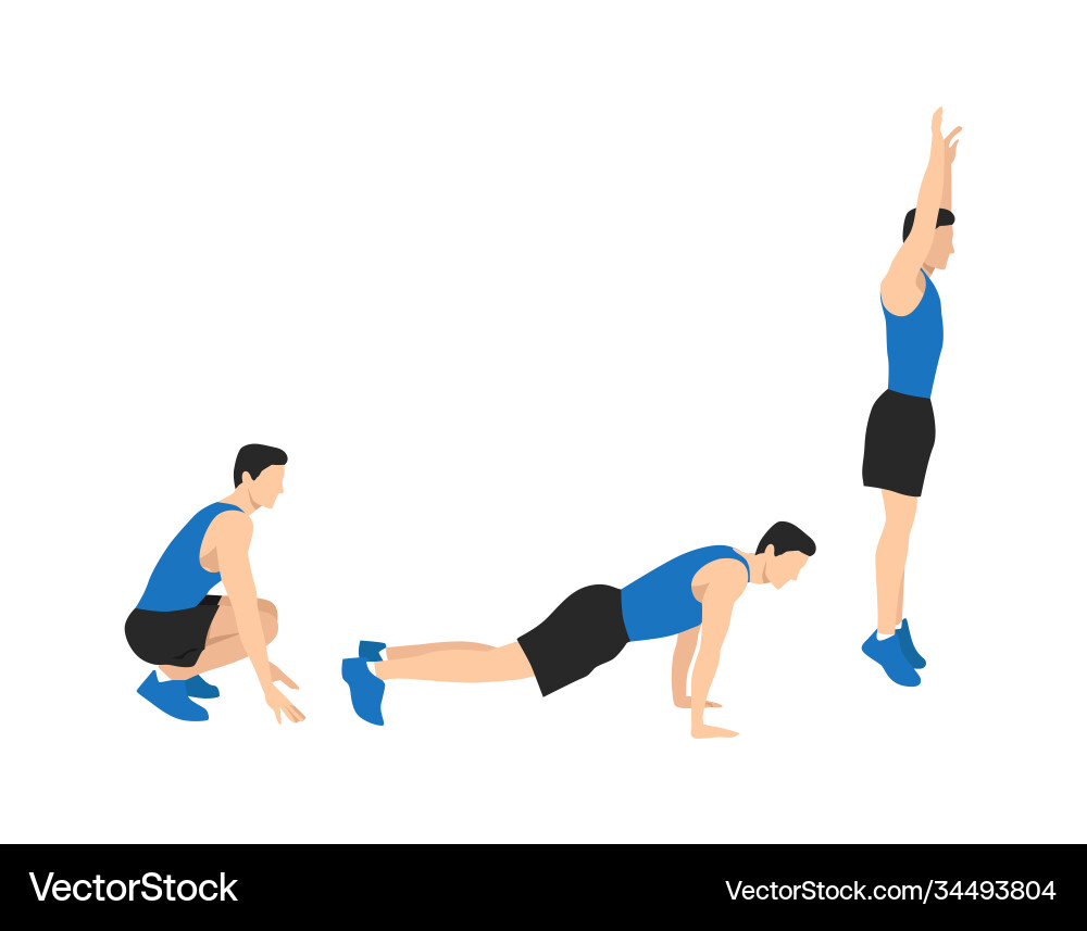 Squat Thrust Burpe Übung Anleitung Lizenzfreier Vektor