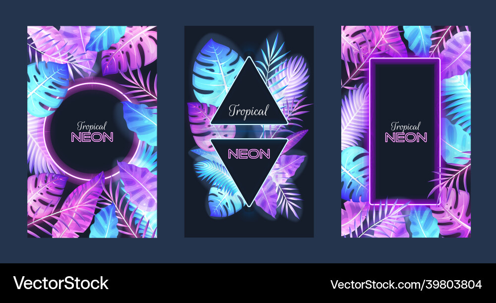 Tropical neon card template set Royalty Free Vector Image