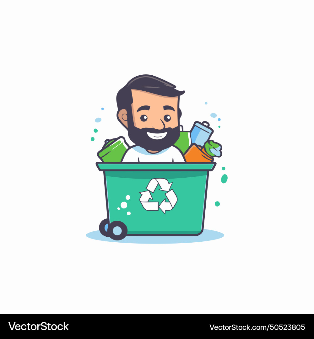 Cartoon man with recycle bin in style Royalty Free Vector