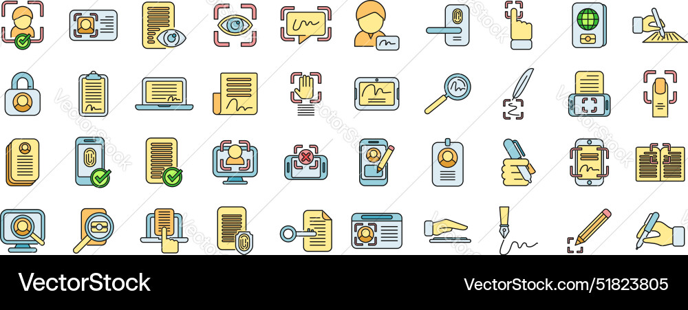 Handwriting Identification Icons Set Color Vector Image
