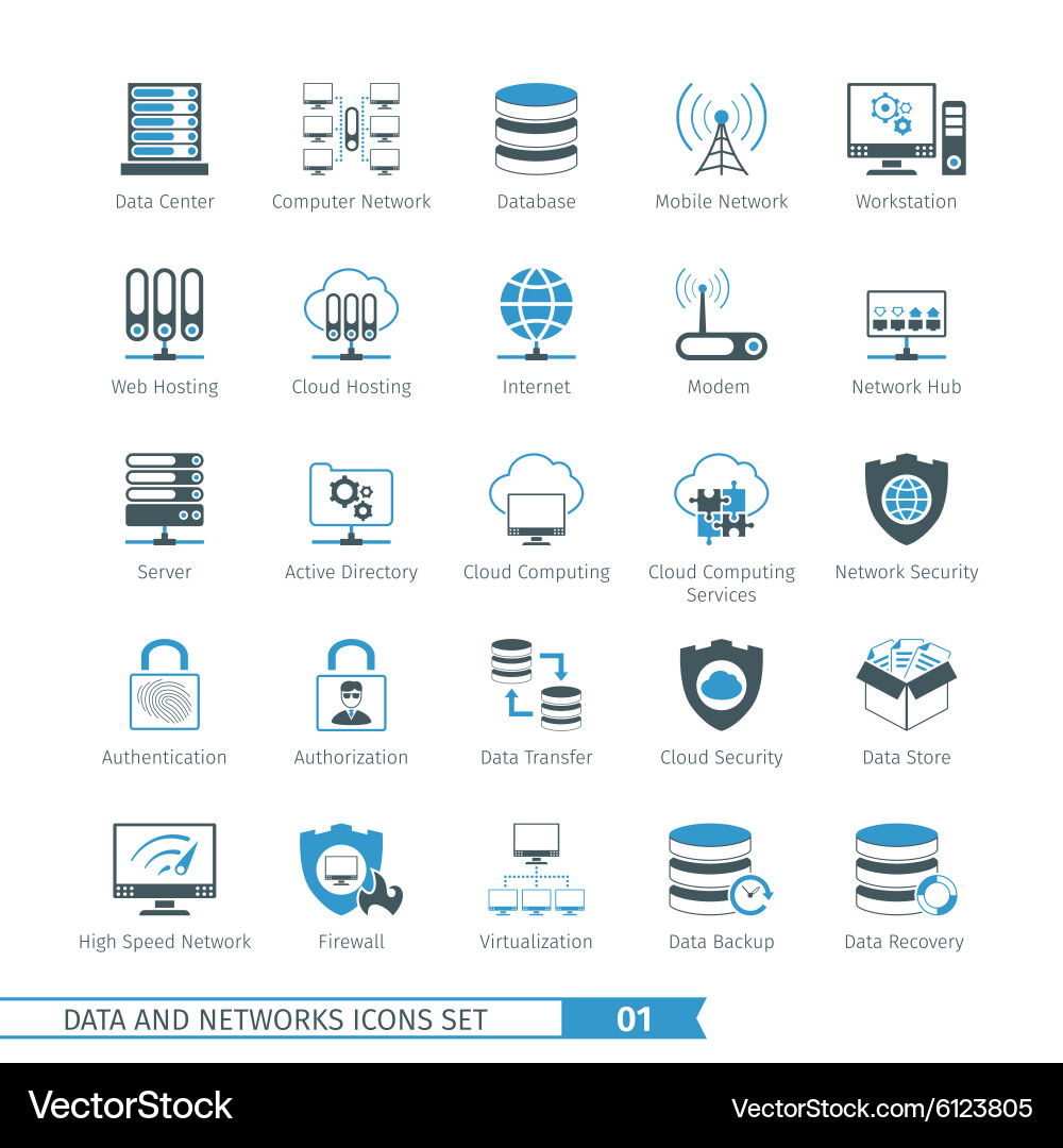 Networks icon set 01 Royalty Free Vector Image